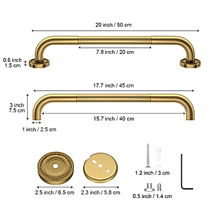 2 Pack 20 Inch Anti Slip Bronze Shower Grab Bar Polished Gold,ZUEXT Antique Brass Bathroom Grab Bar, Knurled Balance Bar,Safety Hand Rail Support Handicap Elderly Injury Senior Assist Bath Handle