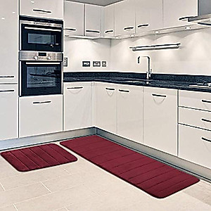 AOACreations Memory Foam Bath Rug, Long Runner Bathroom Mat Set of 2, Soft, Plush, Absorbent, Low Pile, 1 Runner 47" x 15.5", 1 Small 24" x 15.5" (2PC Runner Set, Burgundy)