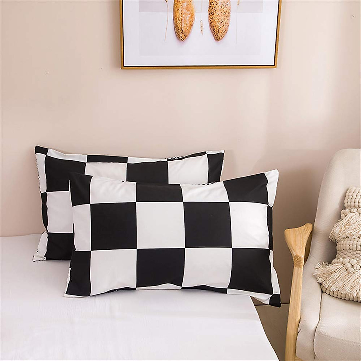 Black and White Plaid Duvet Cover Set Full Size, Reversible Geometric Grid Bedding Quilt Cover for Boys Teens Adults Room Decor, Soft Lattice Checkerd Comforter Cover with 2 Pillowcases, No Filler