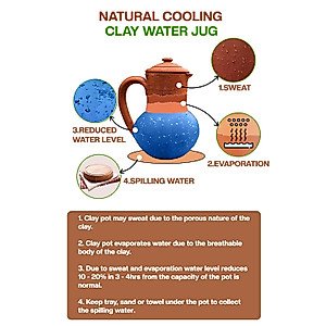 Village Decor Handmade Clay Water Jug With Lid | Carafes Pitcher Capacity 67 oz 2000 ml.