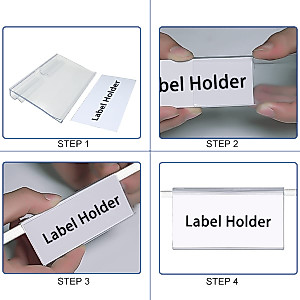 Diteje 20 Pack Plastic Wire Shelf Label Holder,Shelving Rack Retail Sign Hook Labels Clip On with Paper Inserts, 3.94x1.50inch