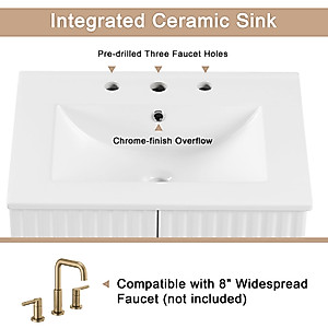 24" Bathroom Vanity Sink Combo, Freestanding Single Basin Vanity Set with Two Doors and Adjustable Shelves Solid Wood Bathroom Sink Cabinet, White