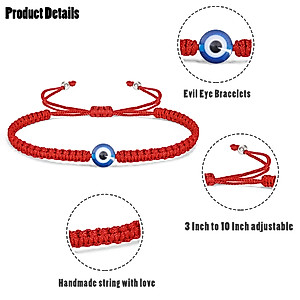 VIBILIA 2 Pcs Evil Eye Bracelets for Women Men Handmade Braided Kabbalah Good Luck Bracelet Rope Cord Thread Friendship Bracelet Adjustable String Minimalist Jewelry - Red & Black