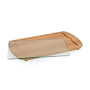 TOSCANA - a Picnic Time brand Billboard Glass Top, Serving Platter, Cheese Charcuterie Boards, (Parawood)