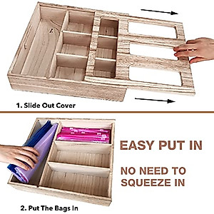 JOYLETUS Wooden Sandwich Bag Organizer For Drawer,Farmhouse Slide Ziplock Baggies Organizers Wall Mounted,Hanging Zip Lock Bag Holder And Container For Food Storage Bags,1 Box 4 Slots