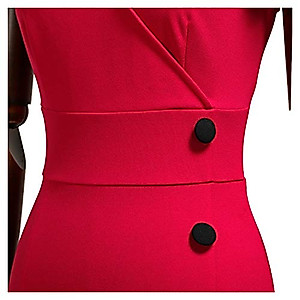 Miusol Women's Navy Style Deep-V Neck Vintage Evening Pencil Dress(X-Large,Red)