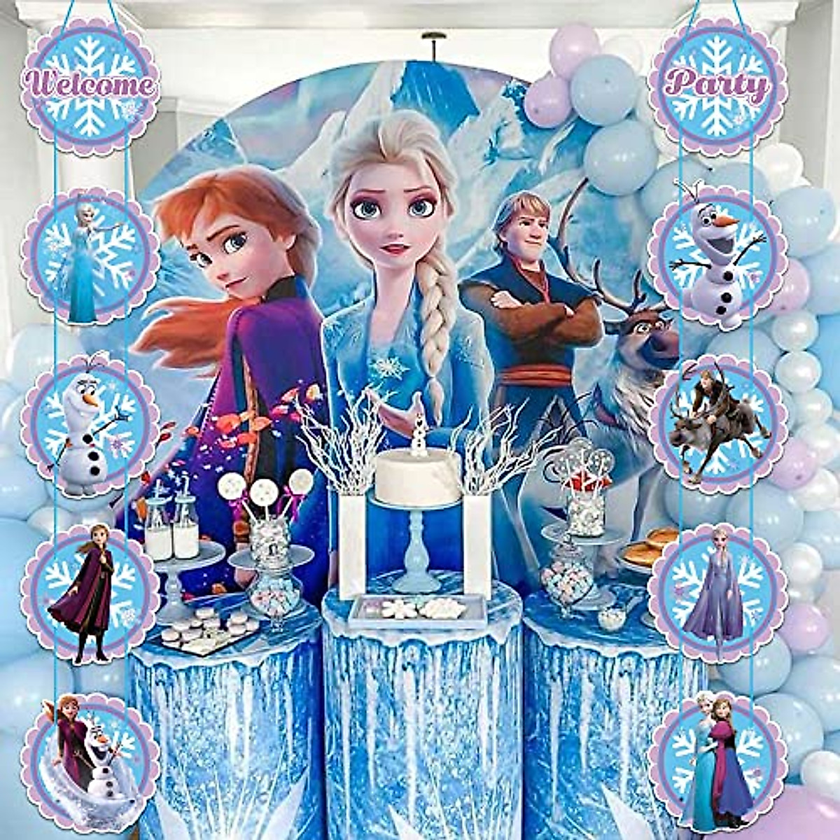 Frozen Birthday Party Supplies, Frozen Party Decorations Porch Sign, Door Banner Decorations for Frozen Theme Party Home Decorations