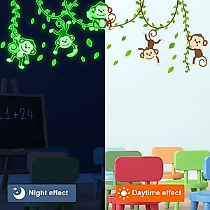 Glow in The Dark Monkey Wall Decals Jungle Tree Wall Decals Safari Removable Animals Wall Stickers Cartoon Zoo Decals Baby Nursery Kids Boys Girls Bedroom Playroom Daycare Safari Theme Wall Decor