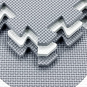 Yostrong® 18 Tiles Interlocking Animal Puzzle Foam Baby Play Mat for Playing - Rubber EVA Babies Crawling Mats for Floor. White, Light Gray. YOP-51(AL0) b18N