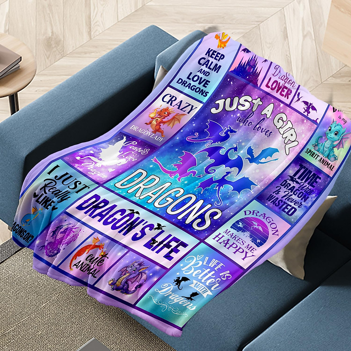 AICLIV Just A Girl Who Love Dragon Blanket for Girls Kids, Dragon Gifts for Girls, Gifts for Dragon Lover, Dragon Themed Gifts, Dragon Gifts for Birthday Christmas, Dragon Blanket 50"X 40"
