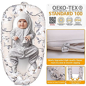 Mamibaby Baby Lounger,100% Soft Breathable, Portable Canvas Newborn Lounger Infant Floor Seat Cushion for Travel, Tummy Time, Newborn Must Have Essentials Baby Shower Registry Search(Flower)