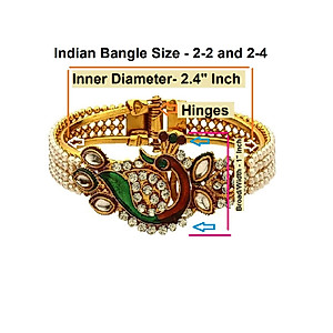 Efulgenz Rakshabandhan Indian Bangles for Women Women's Bangle Bracelets Fashion Jewelry Indian Bollywood Faux Pearl Kundan Rhinestone Peacock Hinge Open able Cuff Bracelet Bangle