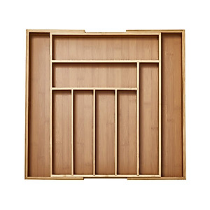 W WOODSUN Bamboo Kitchen Drawer Organizer, Utensil Tray Drawer Organizer, Expandable Flatware Organizer with Divider, Fit for Kitchen Bedroom Clothroom Readroom