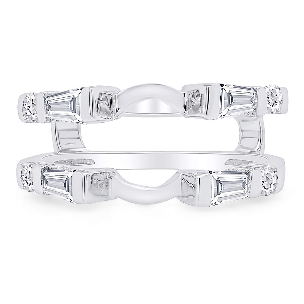 3/4 Carat Baguette & Round White Cubic Zirconia Enhancer Guard Ring In 10K Solid White Gold (0.75 Cttw) Ring Size-7