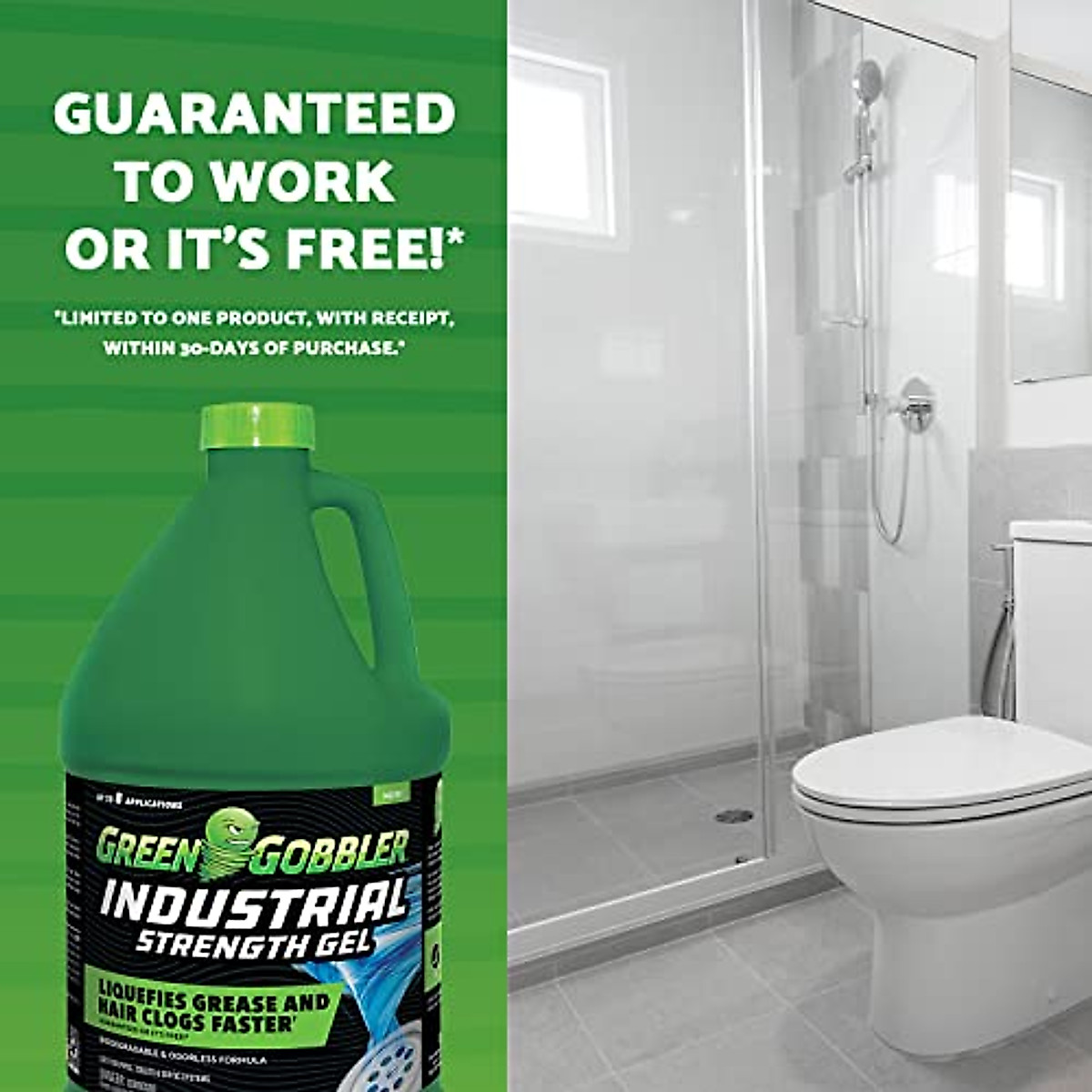 Green Gobbler Industrial Strength Grease and Hair Drain Clog Remover | Drain Cleaner Gel | Safe for Pipes, Toilets, Sinks, Tubs, Drains & Septic Systems | 1 Gallon