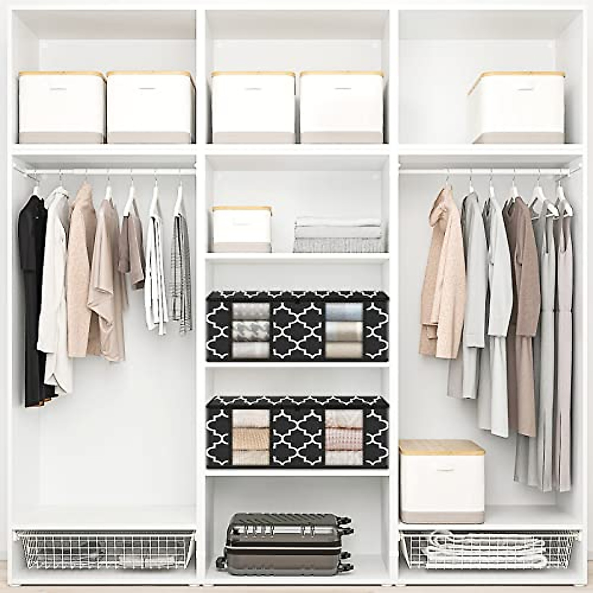 HomeHacks Storage Clothing Storage Bags, Storage Box Clothes Organizer with Clear Windows, Sturdy Handles Clothing Storage for Cloth, Toy, Bedding Storage, 2-Pack,Clover Black