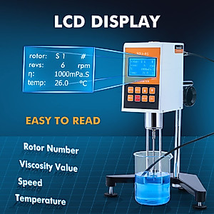 Bonvoisin Digital Rotary Viscometer 10-100,000mPa.S Digital Lab Rotational Viscosity Meter +-3% Accuracy Fluidimeter Tester Meter with 4 Rotors and Temperature Probe 110-240V(NDJ-5S)