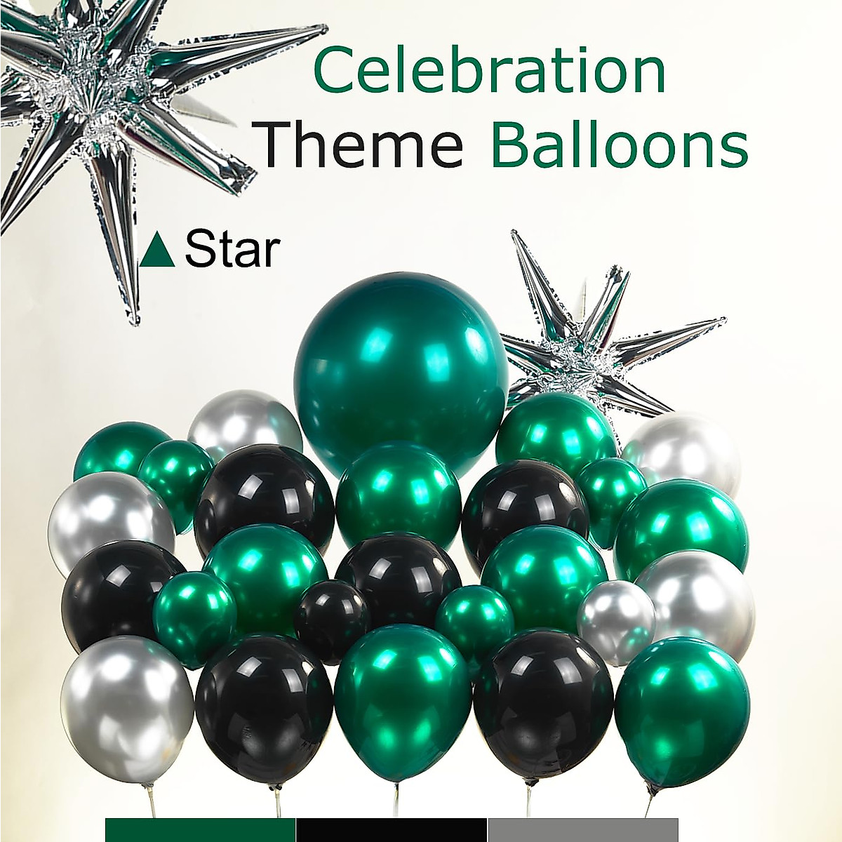 Emerald Green Silver Balloon Garland Arch Kit Double Stuffed Dark Green Black Balloons With Silver Star Balloons for Luxury Birthday Party Christmas grad decorations 2025 Decorations