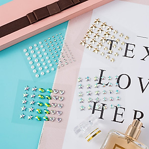 OIIKI 4 Sheets Star Face Eye Stickers, Star Jewelry Eye Body Sticker, Acrylic Crystal Face Gems, Festival Halloween Pearls Hearts Face Makeup Stickers, 4 Styles Rhinestone Tattoos for Women, Girls