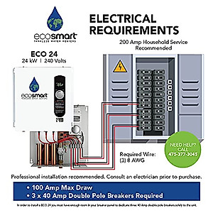 Ecosmart ECO 24 24 KW at 240-Volt Electric Tankless Water Heater with Patented Self Modulating Technology, 17 x 17 x 3.5
