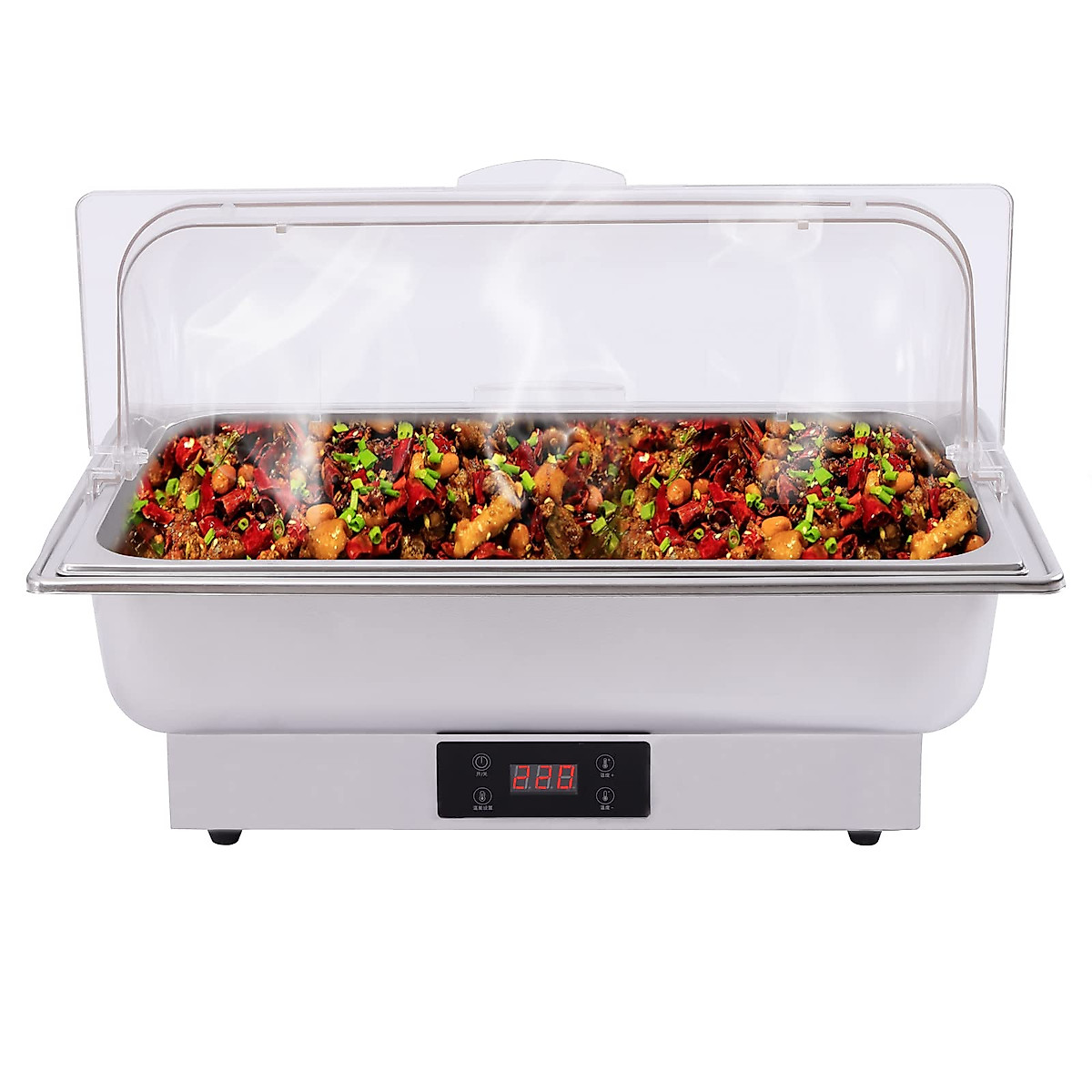 PIAOCAIYIN Chafing Dish Buffet Set, 110V 14QT Electric Chafing Dish, Stainless Steel Buffet Servers and Warmers, 86-194℉ Temperature Adjustment, 1 Food Trays, Chafers for Catering/Buffets/Parties