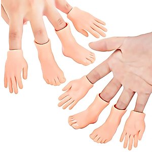 DR DINGUS Finger Hand & Feet Puppets - 4 Hands, 4 Feet, 4 Handles - Premium Rubber Little Tiny Finger Hands – Fun and Realistic Design – Ideal Gag Present