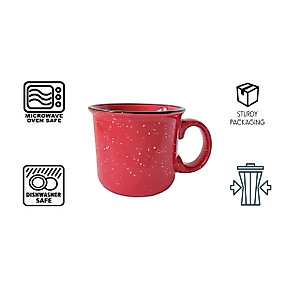 Essential Drinkware 14oz Ceramic Campfire Coffee Mug (Set of 4), Red with Speckled Finish - Durable Thick Walled Camping Style Cup for Outdoors or Home