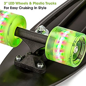 Xootz Retro Mini Cruiser Skateboard with led Wheels 22” Black