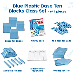 hand2mind Blue Plastic Base Ten Blocks Complete Set, Place Value Blocks, Counting Cubes for Kids Math, Base Ten Blocks Classroom Set, Math Blocks Kindergarten, Base 10 Math Manipulatives (Set of 644)