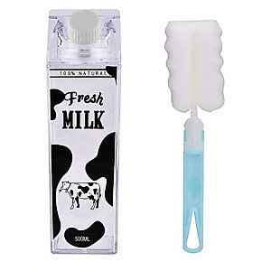 FveBzem 17Oz 500ml Milk Carton Water Bottle with Cleaning Brush BPA Free Reusable Milk Carton Shaped Water Bottle Leakproof Juice Tea Jug for Travelling Sports Camping Outdoor Activities