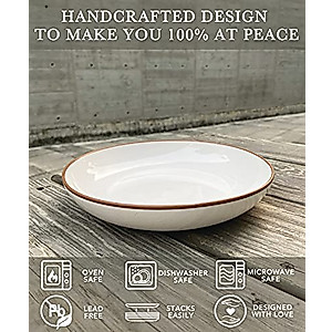 Mora Ceramic Large Pasta Bowls 30oz, Set of 4 - Serving, Salad, Dinner, etc Plate/Wide Bowl - Microwave, Oven, Dishwasher Safe Kitchen Dinnerware - Modern Porcelain Stoneware Dishes, Vanilla White
