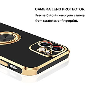 BENTOBEN Compatible with iPhone 12 Mini Case with 360° Ring Holder, Shockproof Kickstand Support Car Mount Women Men Non-Slip Protective Phone Case for iPhone 12 Mini 5.4", Black/Gold