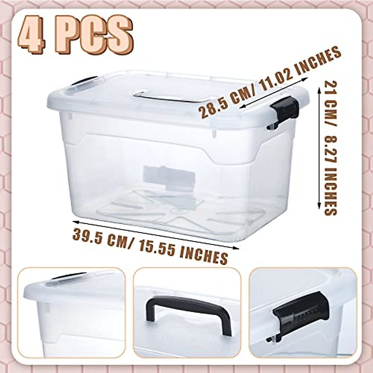 Sadnyy 4 Pack Clear Plastic Storage Latch Box Stackable Plastic Storage Bins with Latching Lids and Wheels Clear Large Storage Boxes Organizing Container for Home Garage Closet Classroom (17 Quart)