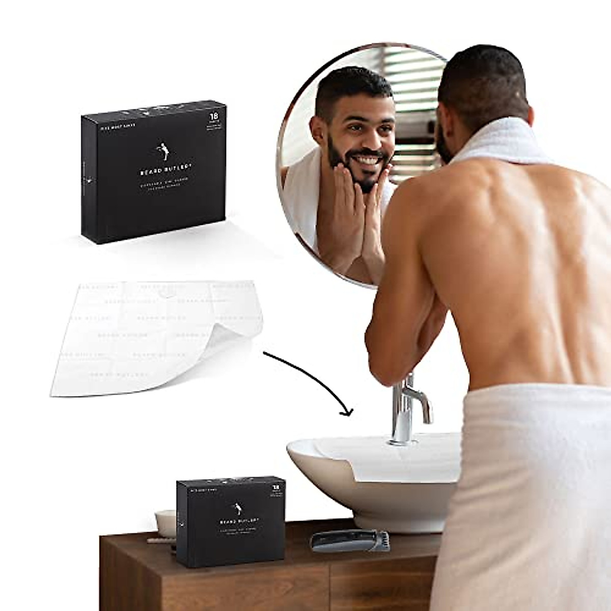 Beard Butler Disposable Beard Hair Catcher (18 Sheets) – Beard Bib - Beard Apron Alternative – Mens Beard Care – 100% Biodegradable Tissue – Buzz, Catch Toss