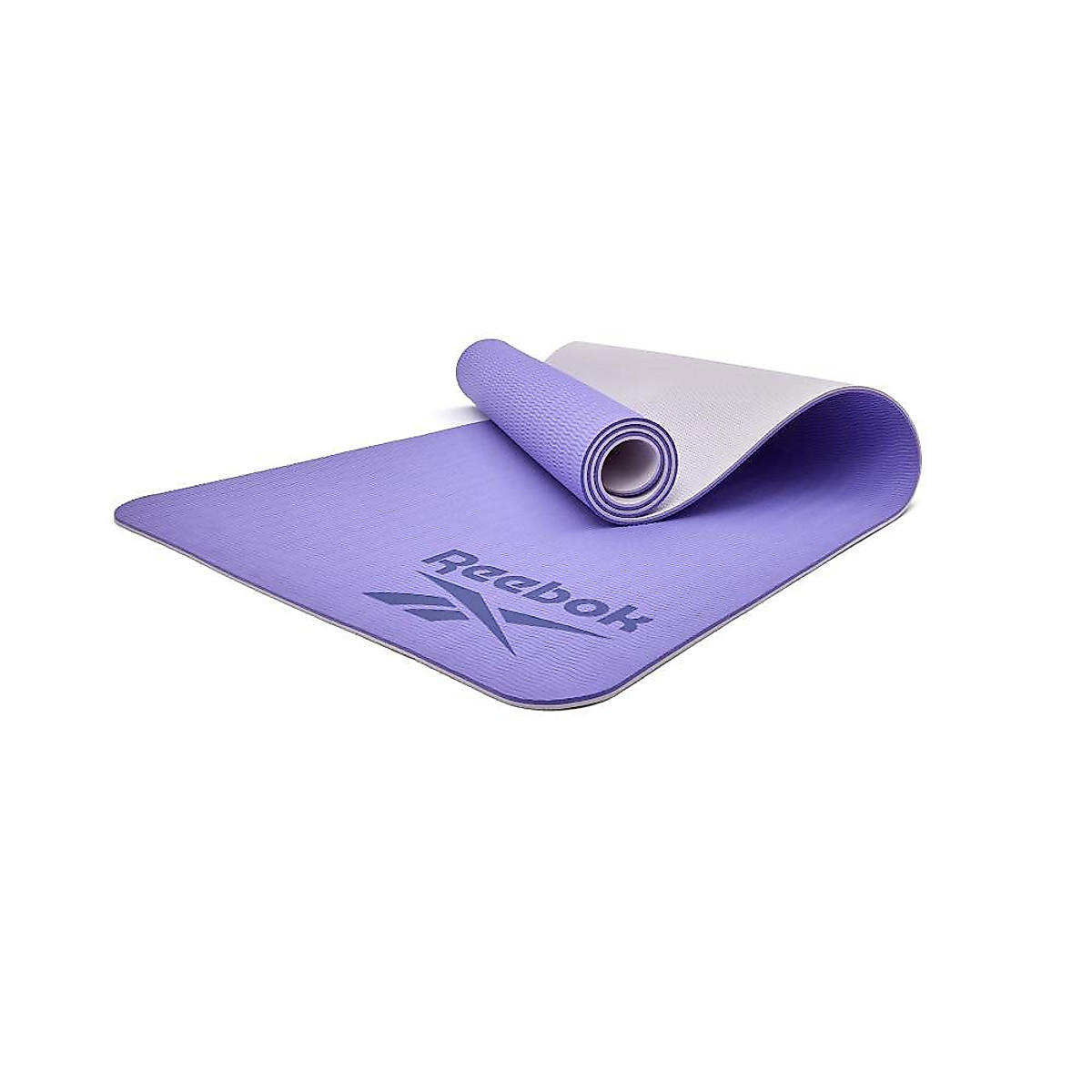 Reebok Double-Sided Yoga Mat - Lightweight, Compact, Rollable, and Cushioned Supportive Workout Mat for Yoga, Pilates, and General Exercise - Non Slip Base with Reversible Design - 6mm, Purple