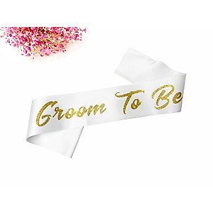 Ashaqshnglee Groom to Be Sash, Groom Sash Bachelor Party Funny Accessory for Future Groom Wedding Gift Idea from Bride to Be White Gold