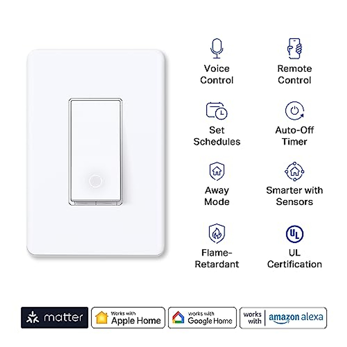 TP-Link Tapo Matter Smart Light Switch: Voice Control w/Siri, Alexa & Google Assistant | UL Certified | Timer & Schedule | Easy Guided Install | Neutral Wire Required | Single Pole | Tapo S505