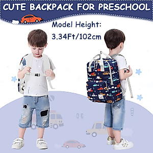 VASCHY Toddler Kids Backpack, Little Boys Lightweight Cute Top Handle Preschool Backpack Tablet Bag for Daycare Kindergarten Vehicles