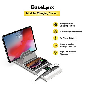 Scosche BLKIT1WT BaseLynx Modular Charging System - Wireless Charging Station with Apple Watch Charger - Qi-Certified Charger - Multi Device Charging Station with USB Ports for Portable Devices, White