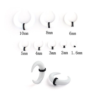 Ruifan 1Pair White Acrylic C shape Pincher Tapers Septum Buffalo Taper Expander Pierced Nose, Nipple or Earring Ring with Black O-Rings 8G
