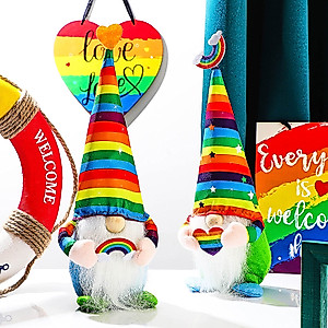 2 Pieces Large Rainbow Gnome Decoration Nisse Pride Gnome Ornaments Gnome Rainbow Plush Decor Felt Gnome Tiered Tray Ornaments Scandinavian Tomte Gnome Sign for Christmas Home Farmhouse Decoration