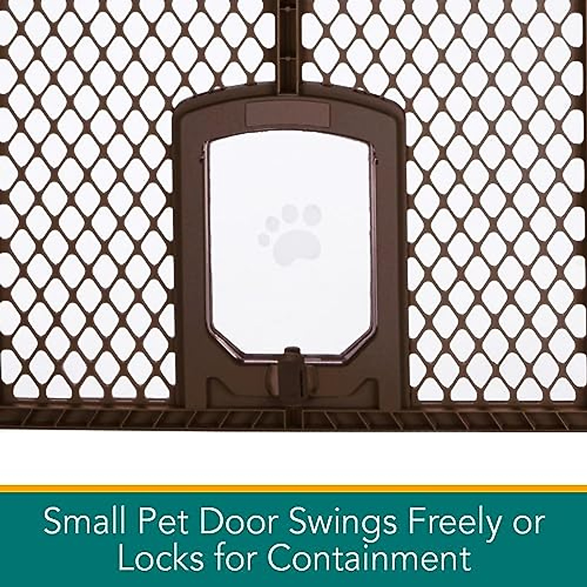 North States MyPet Petyard Passage: Made in USA, 4-panel pet enclosure with lockable pet door. Freestanding. 7 sq. ft of play area (26" Tall, Brown)