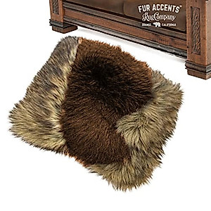 Fur Accents Shag Area Rug - Golden Brown Coyote, Wolf Edge, Dark Brown, White or Black Center - Luxury Soft Faux Fur Carpet - Sheepskin - Rectangle Accent Art Rug