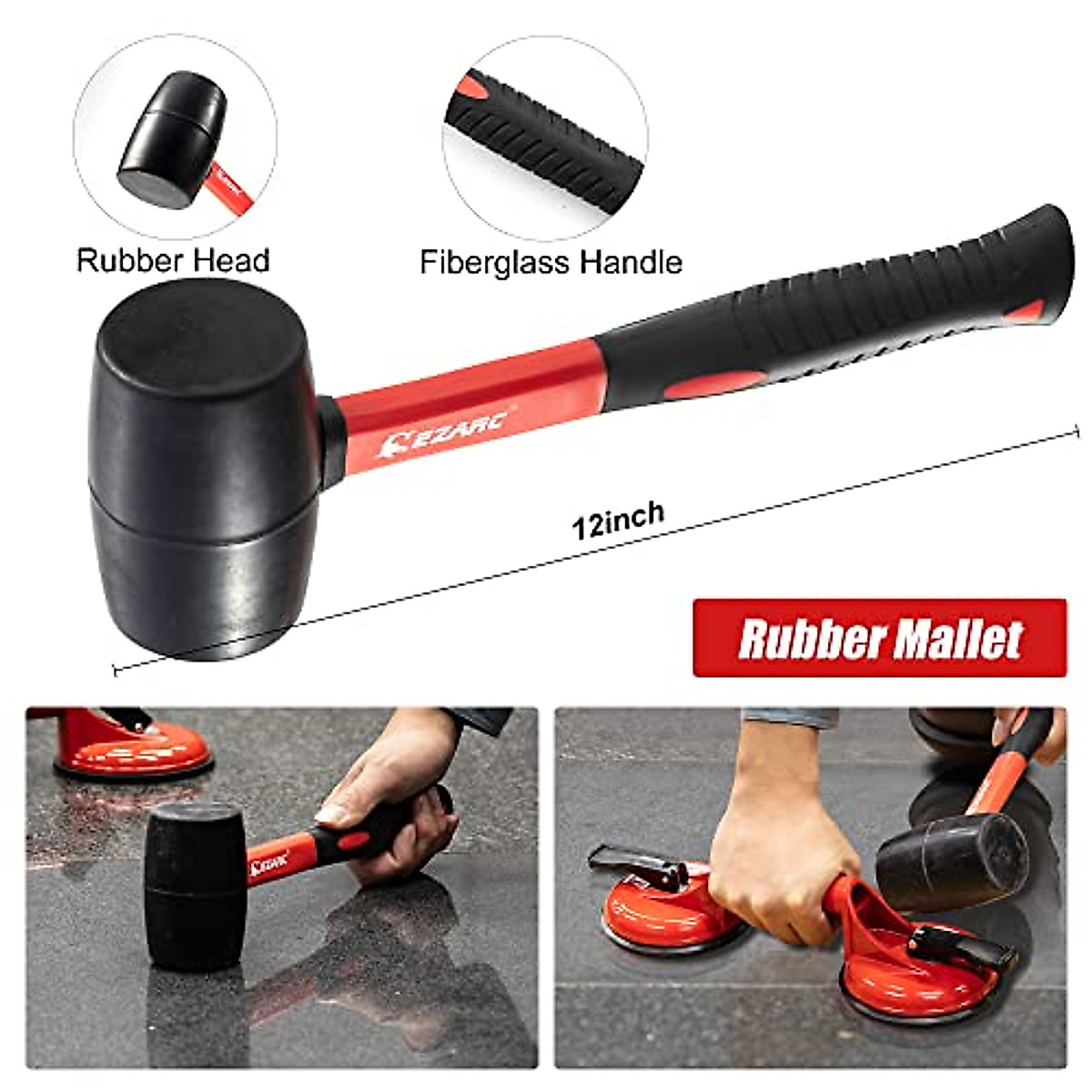 EZARC Floor Gap Fixer Tool, Laminate Flooring Gap Repair Kit Include Heavy Duty Double Aluminum Suction Cup, Rubber Mallet and Foam (Can't use on Scraped Surface Floor)