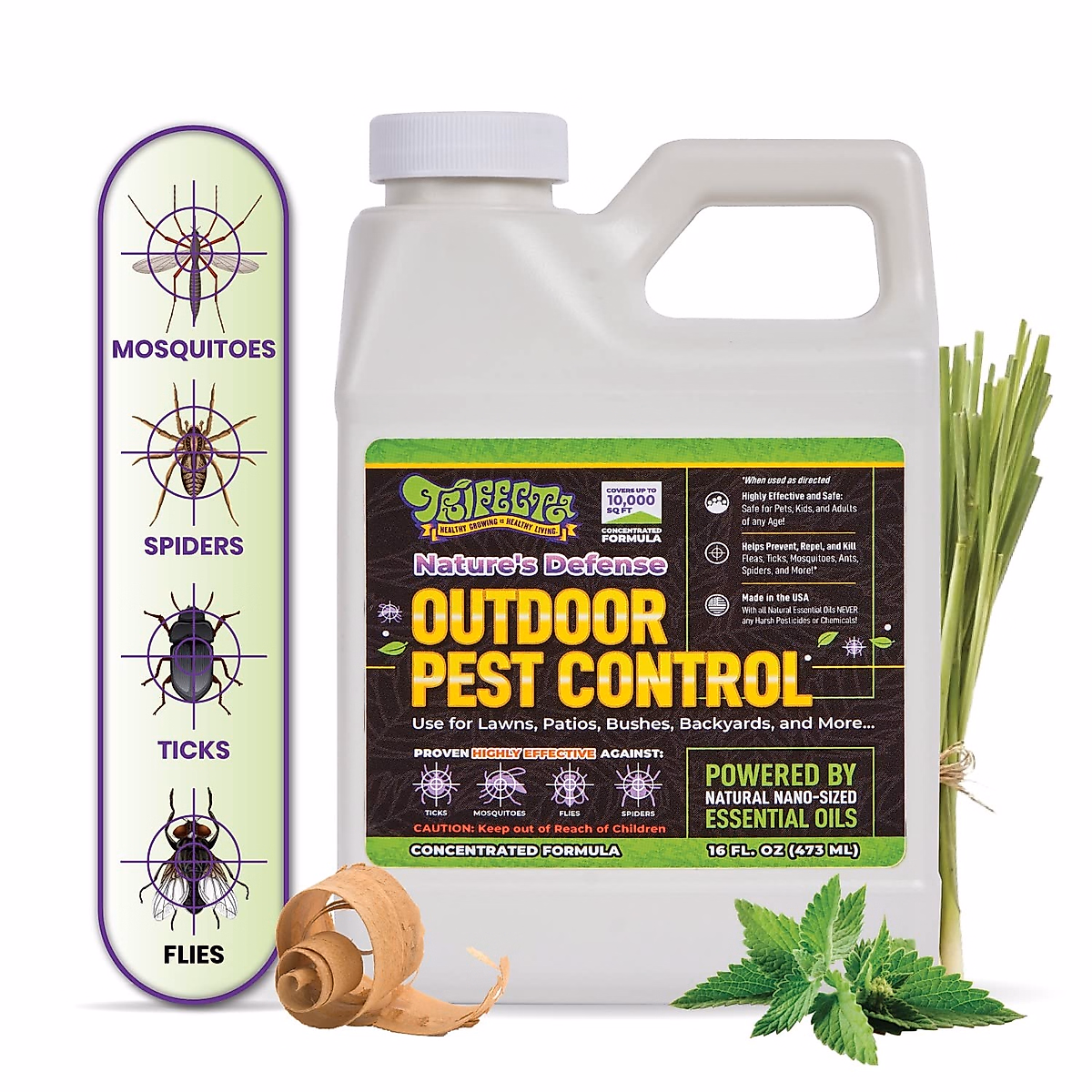 Trifecta Natural Outdoor Pest Control Spray: Mosquito Repellent Outdoor Patio, Lawns, Backyard, Kills Fleas, Spider, Ants, Pet Friendly Tick Yard Spray (Nature's Defense: Concentrate 10,000ft²)