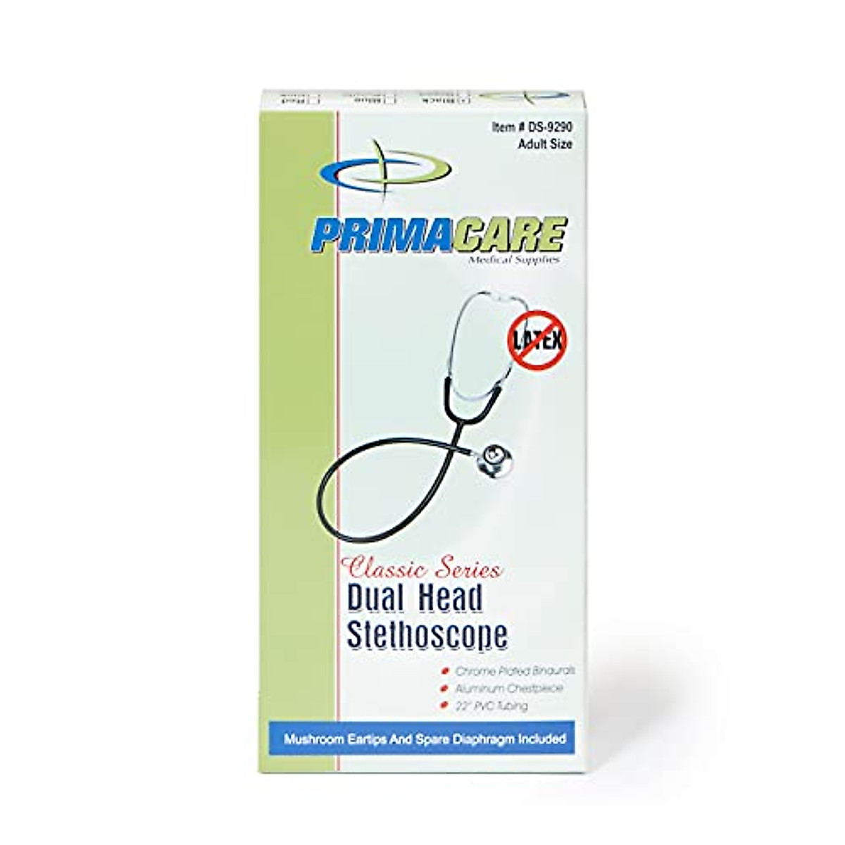 Primacare DS-9290-BK Adult Size 22 Inch Stethoscope for Diagnostics and Screening Instruments, Lightweight and Aluminum Double Head Flexible Stethoscope, Black