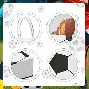 PEUTIER 16pcs Soccer Party Favor Paper Bags, Football Themed Party Gift Bags with Handles Soccer Goodie Bags Treat Candy Bags for Kids Adults Soccer Party Supplies (Style 2)