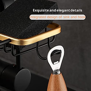 Kitchen Sink Rack Faucet Sponge Holder Over The Sink Organizer Faucet Rack with Hook，A Free Dishcloth Note：Round Pipe with Diameter 0.7-1.1 Inchs Can Be Used（Aluminum,Single Right Blackgolden）