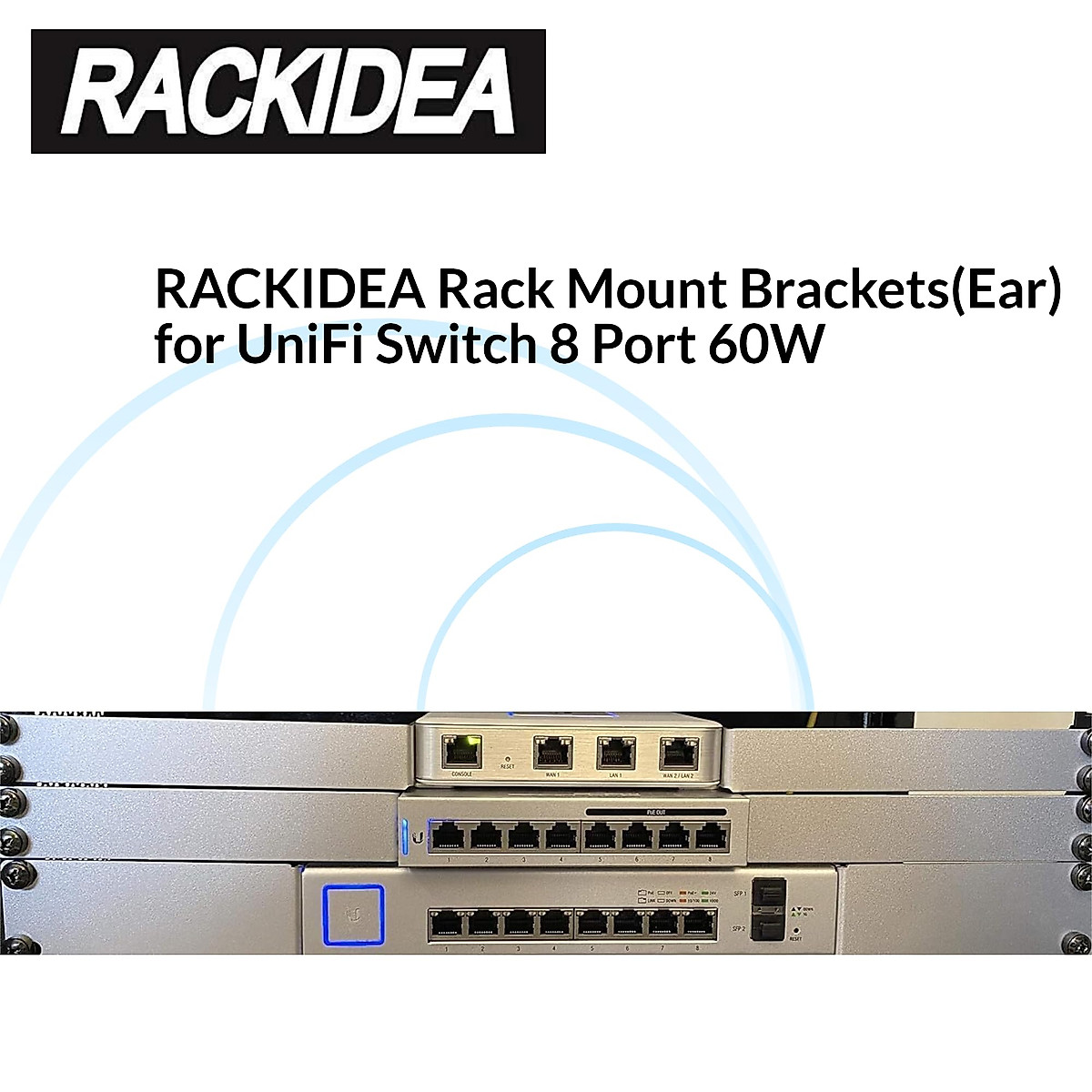 RACKIDEA UniFi US-8-60W Ear RI-UB8RMBA60 | Rack Mount Brackets(Ear) for UniFi Switch 8 Port 60W