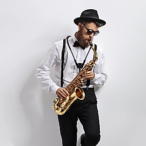 Vaguelly Saxophone Shoulder Harness Comfortable Saxophone Neck Strap Hook Aluminum Metal Sax Holder Sax Strap for Saxophone Alto Sax Soprano Clarinet, Black